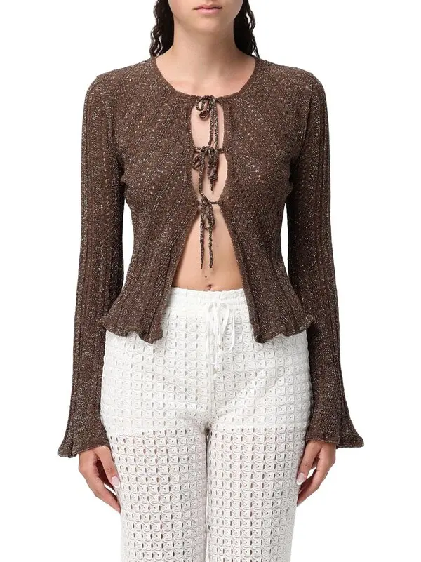 TWINSET Linen-blend Cardigan With Crew Neck And Tie Closure - Brown