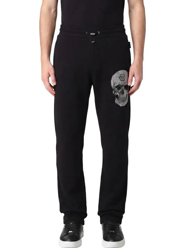 Philipp Plein Jersey Jogging Pants With Skull Print And Rhinestone Logo - Black