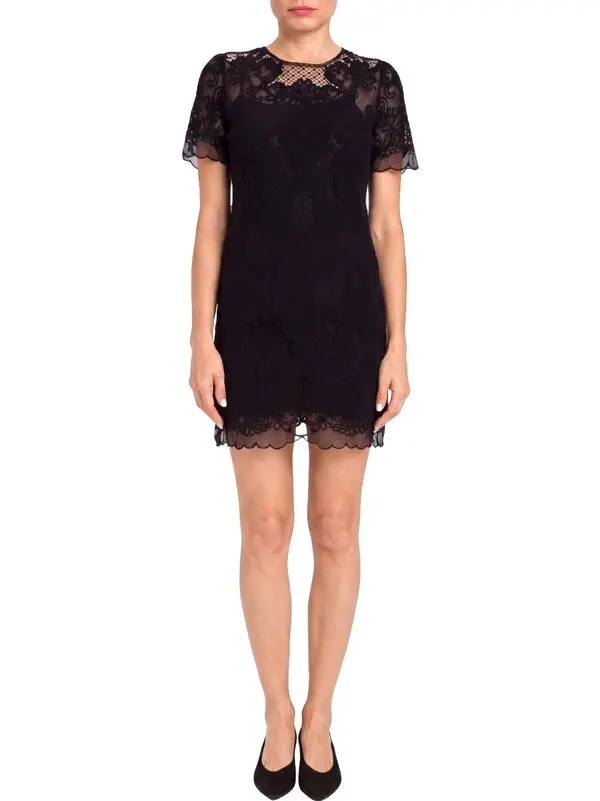 TWINSET Bi Macramé Lace Mini Sheath Dress With Short Sleeves - Black