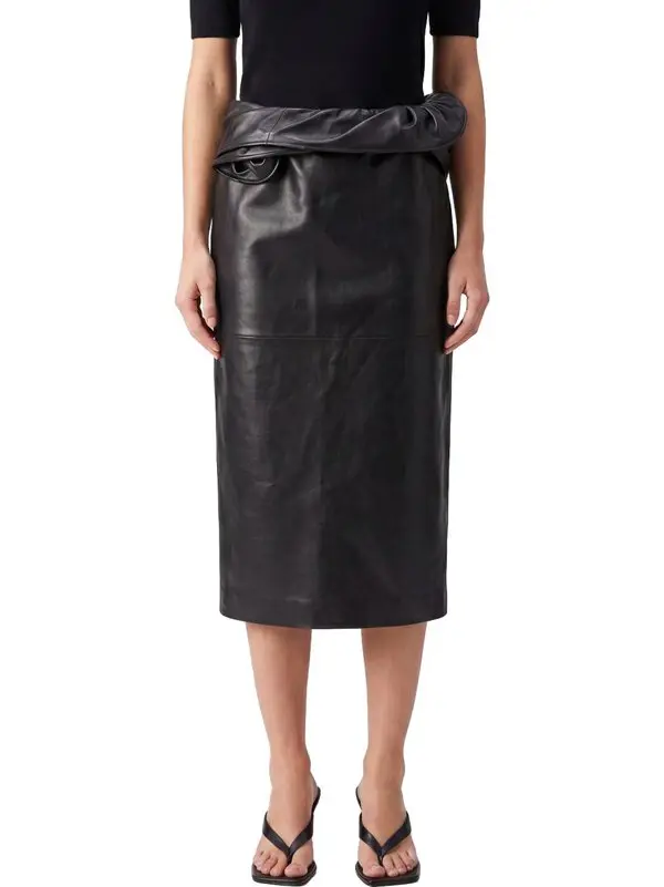 Magda Butrym Leather Midi Pencil Skirt With Rouches - Black