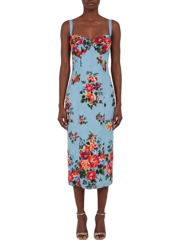 Dolce & Gabbana Floral Print Bustier Midi Dress - Multicolor