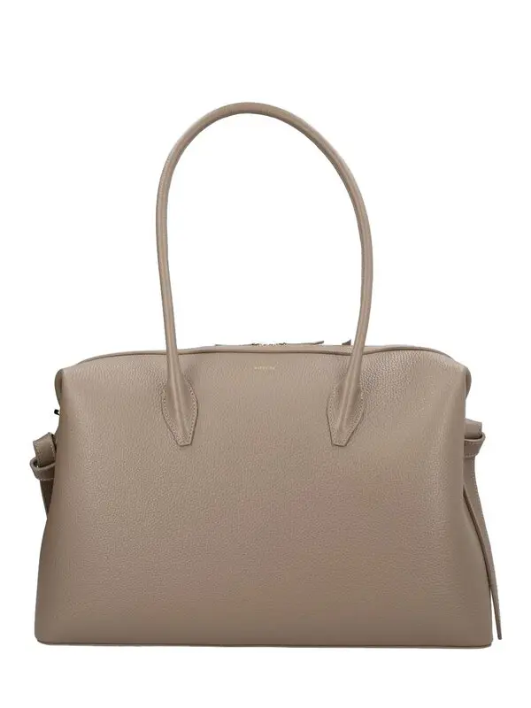 Yuzefi Brioche Large Grained Leather Shoulder Bag With Double Zip - Grey