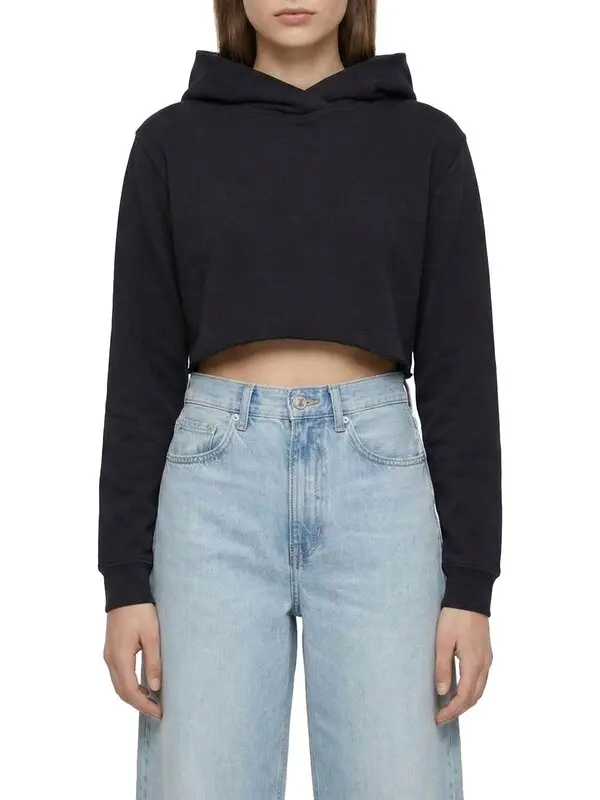 THOM KROM Cropped Cotton Hoodie - Black