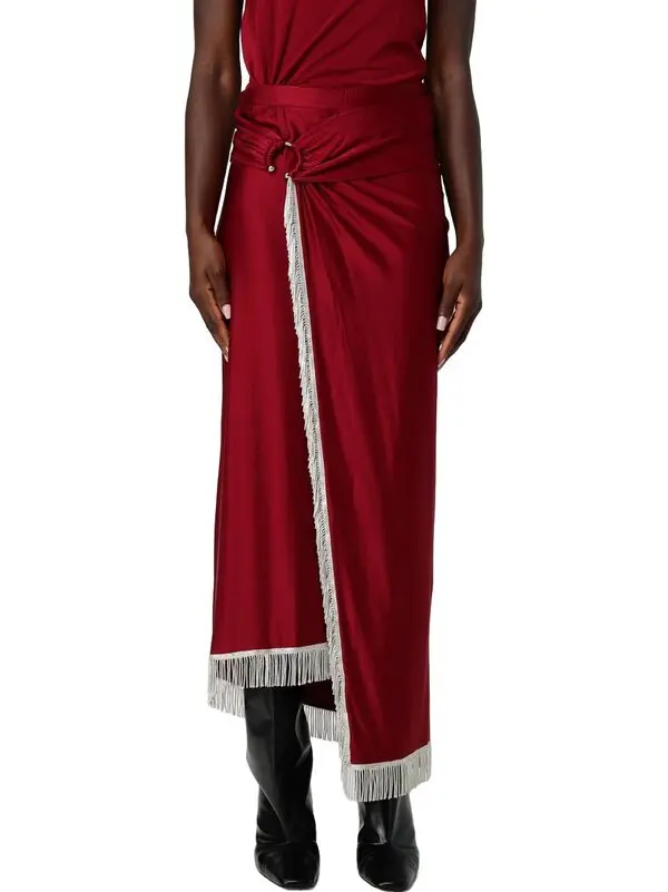 Rabanne Draped Maxi Skirt With Fringed Hem - Red