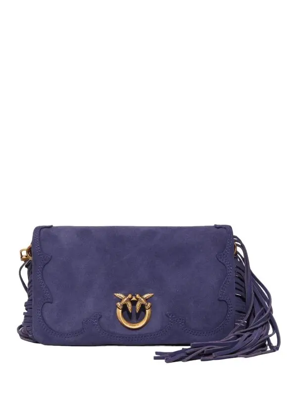 Pinko Love Bag Click Soft Horizontal Mini Pouch In Suede With Fringes - Violet