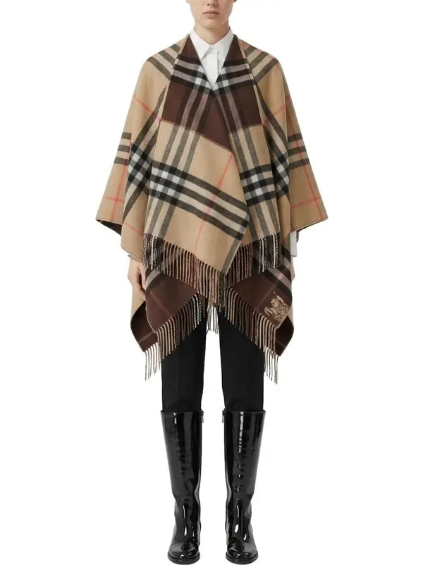 Burberry Cashmere Cape With Iconic Check Pattern - Red