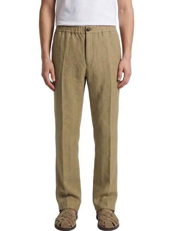 FERRAGAMO Striped Linen Blend Tailored Trousers - Beige
