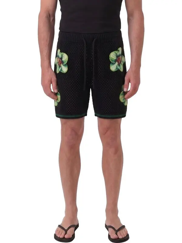 Casablanca Floral Cotton Jogging Shorts - Black