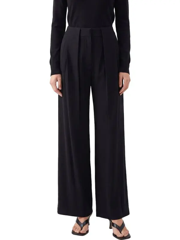 PT TORINO Wide-leg Pleated Viscose Trousers - Black