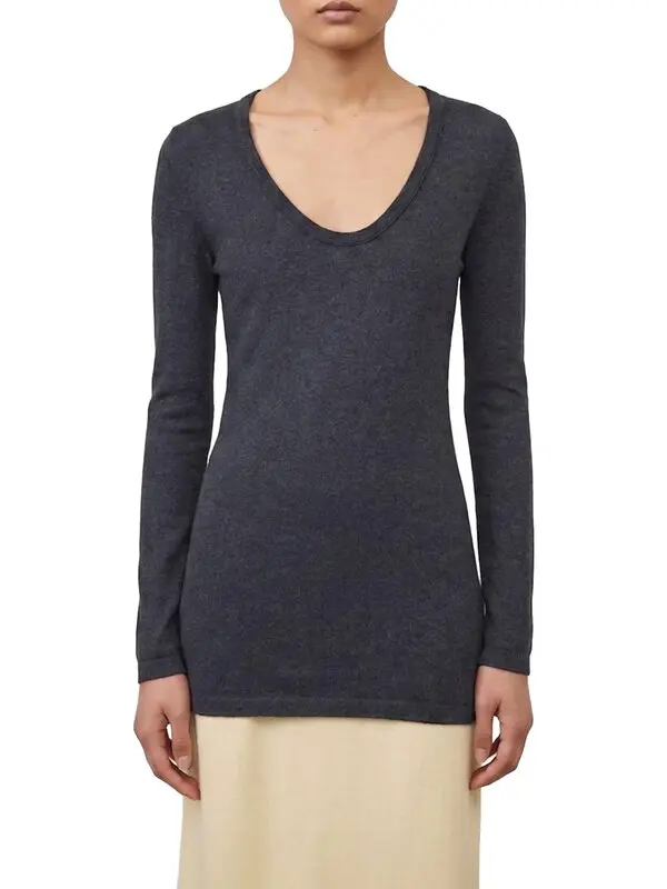 LISA YANG Long Sleeve V-neck Jumper - Grey
