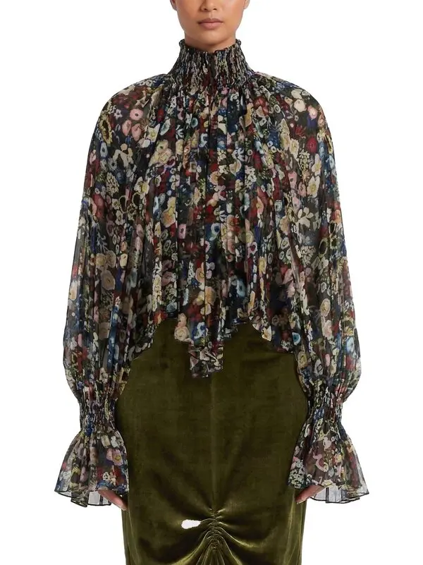 Khaite Durer Floral Print Silk Blouse - Black