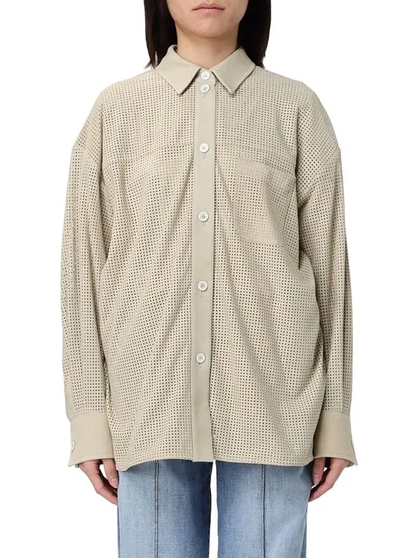 Fabiana Filippi Perforated Leather And Nylon Overshirt - Green