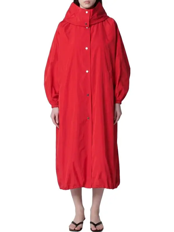 RÓHE Oversized Long Parka In Silk Blend With Hood And Balloon Sleeves - Red