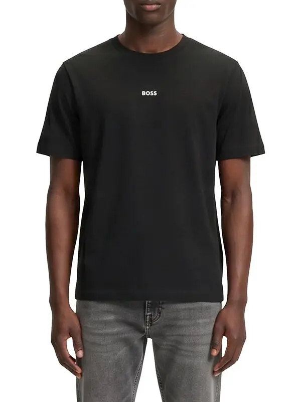 BOSS Crew Neck Stretch-cotton T-shirt With Contrast Chest Logo - Black