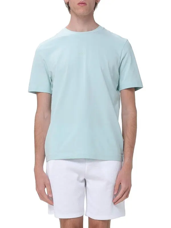 BOSS Crew Neck Stretch-cotton T-shirt With Contrast Chest Logo - Water