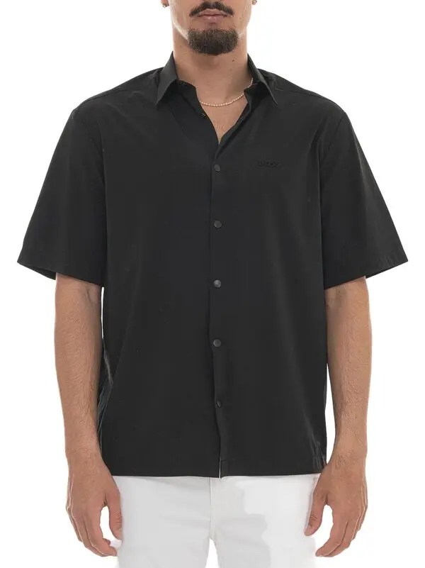 BOSS Jersey Bowling Shirt With Dropped Shoulders - Black
