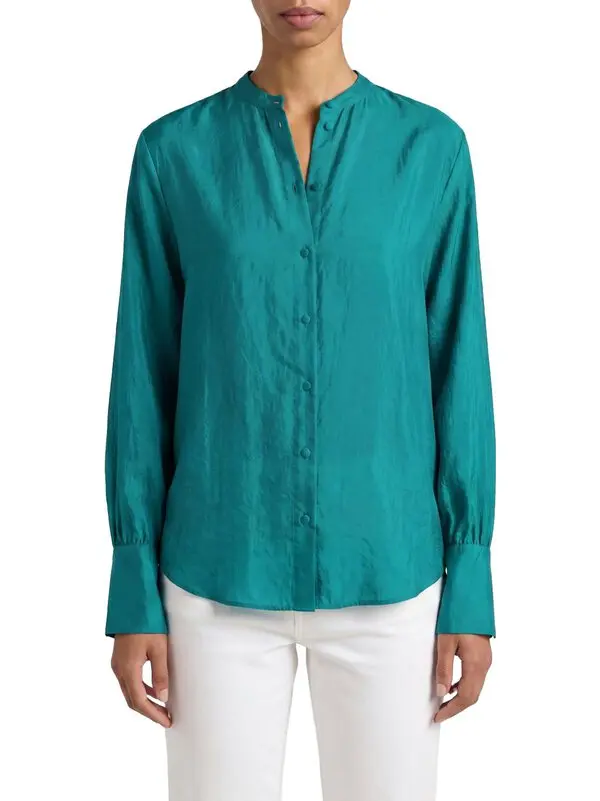Momoni Long-sleeved Pure Silk Shirt With Mandarin Collar - Green