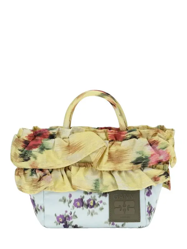 GANNI Recycled Polyamide Floral Print Ruffle Bag - Ice
