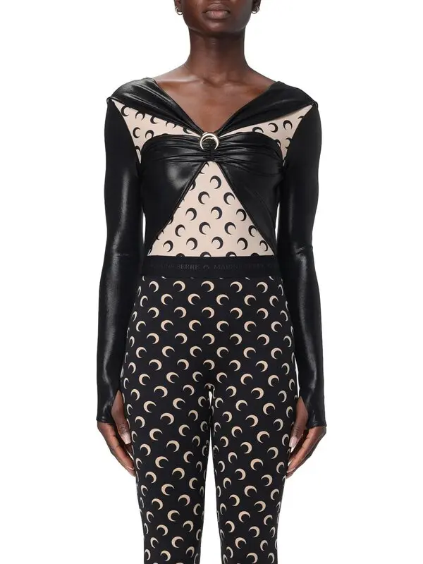 MARINE SERRE Draped Crescent Moon Print Bodysuit - Black