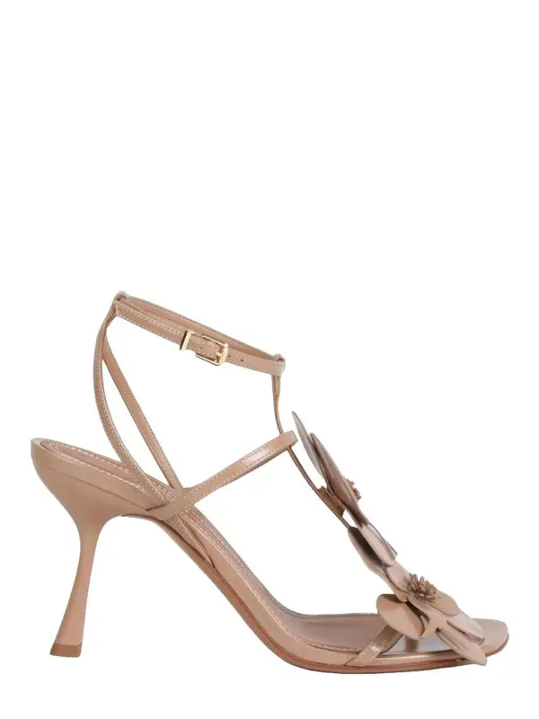 Zimmermann Orchid Leather Stiletto Sandals With Flower Appliqu - Biscuit