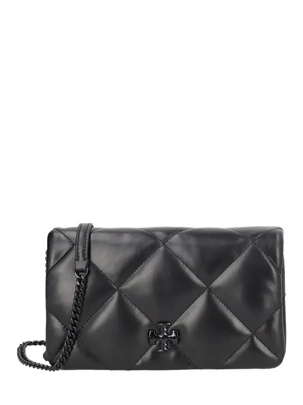 Tory Burch Kira Quilted Leather Mini Bag With Double T Logo And Chain Strap - Black