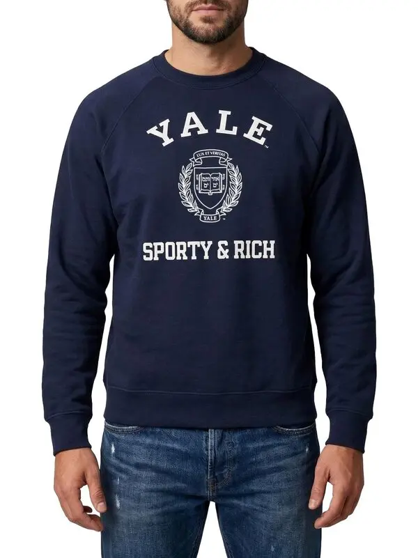 SPORTY & RICH Yale Classic Printed Cotton Sweatshirt - Navy
