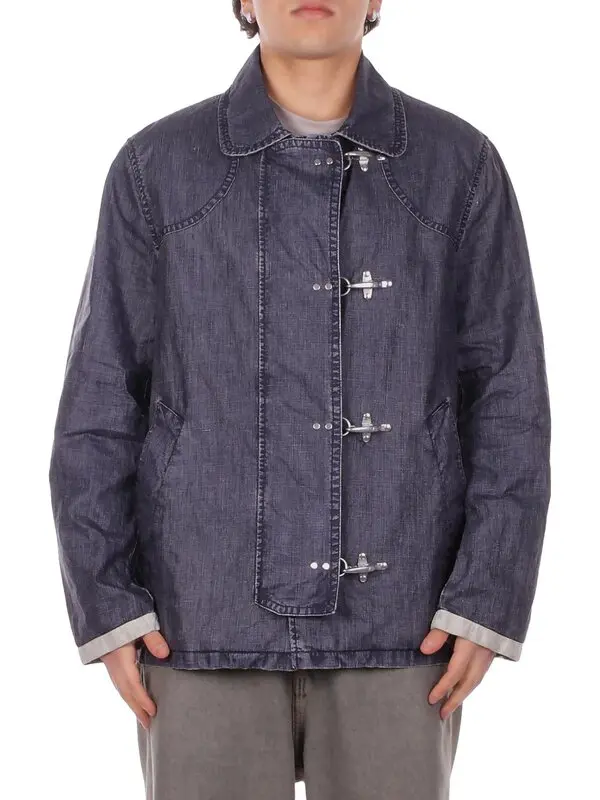 FAY 4 Ganci Jacket In Linen Canvas - Blue