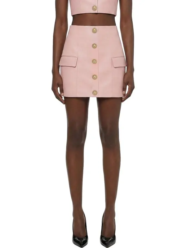 Balmain Lambskin Leather Mini Skirt - Pink