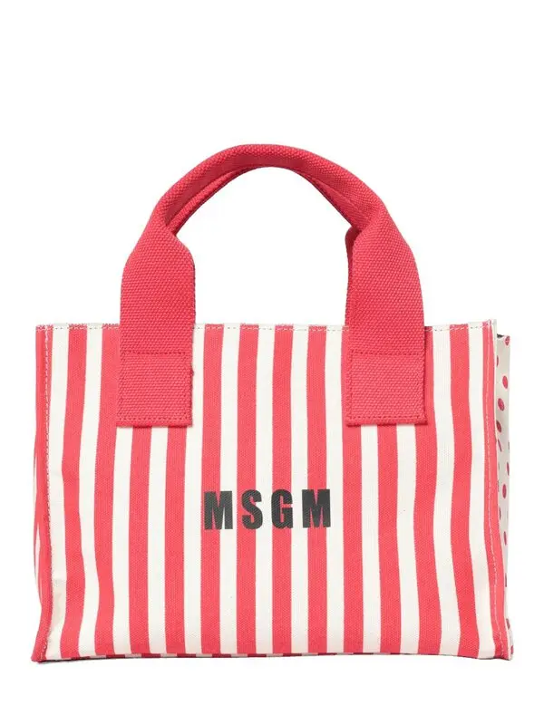 MSGM Striped And Polka-dot Canvas Handbag - Red