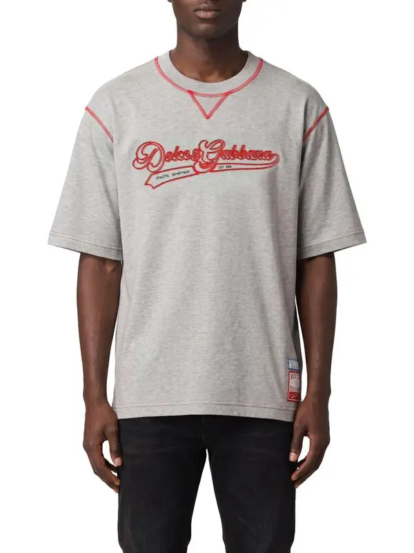 Dolce & Gabbana Cotton Crewneck T-shirt With Contrast Logo - Grey