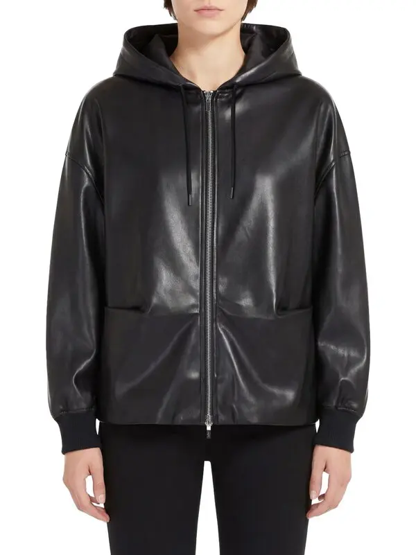 SEMICOUTURE Leather Zip-up Hoodie - Black