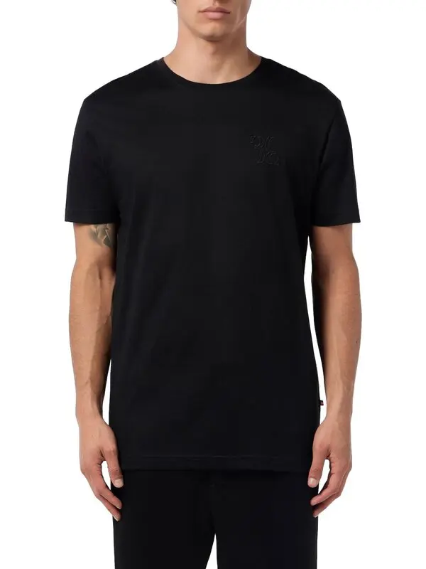 BILLIONAIRE Slim Fit Cotton T-shirt With Tone-on-tone Embroidered Logo - Black