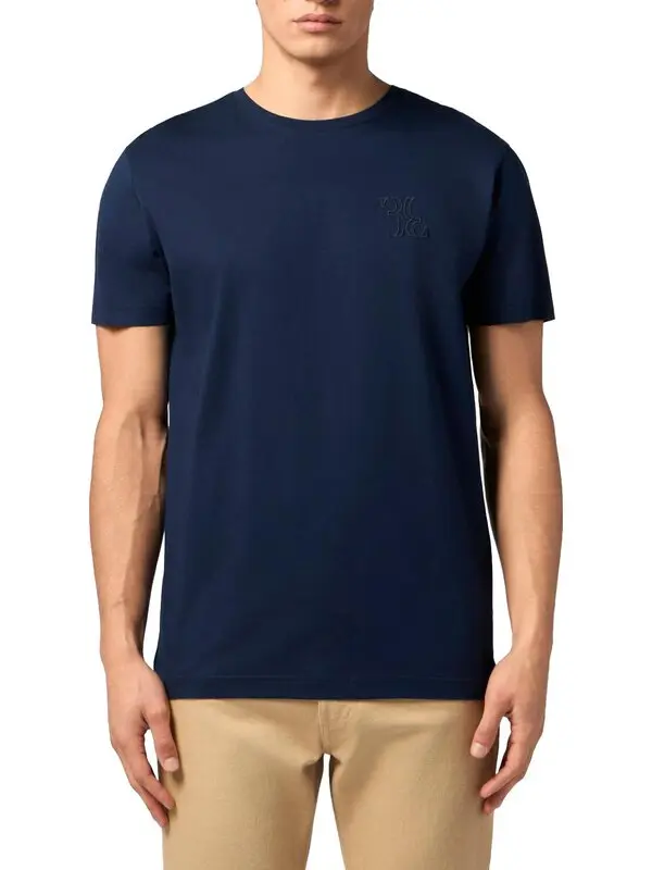 BILLIONAIRE Slim Fit Cotton T-shirt With Tone-on-tone Embroidered Logo - Blue