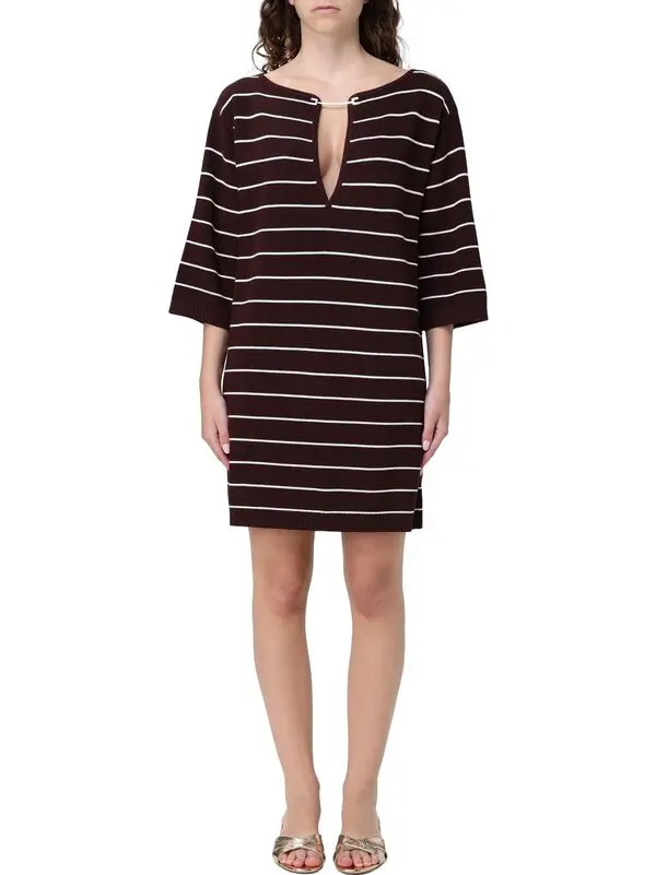 Elisabetta Franchi Striped Viscose Blend Mini Kaftan - Brown