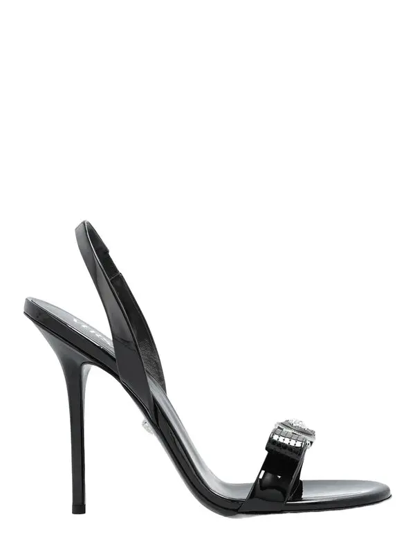 Versace Ribbon Patent Leather Stiletto Sandals - Black