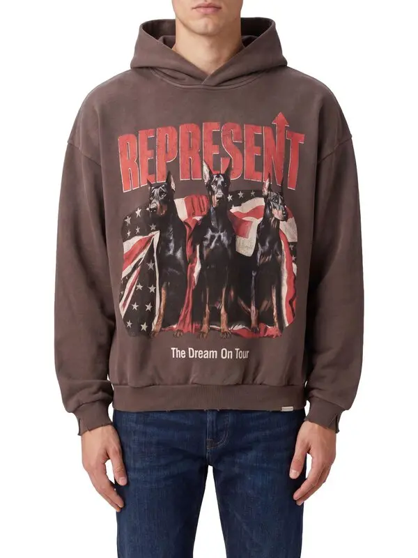 REPRESENT Printed Cotton Hoodie - Black 1