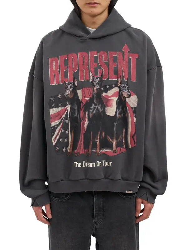 REPRESENT Printed Cotton Hoodie - Grey