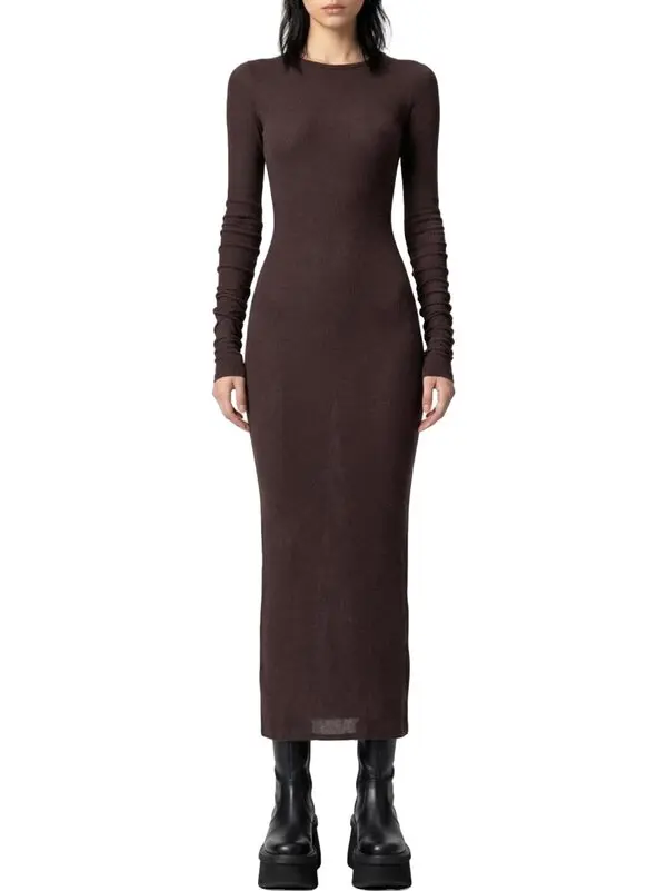 Rick Owens Long Sleeve Knit Maxi Dress - Brown
