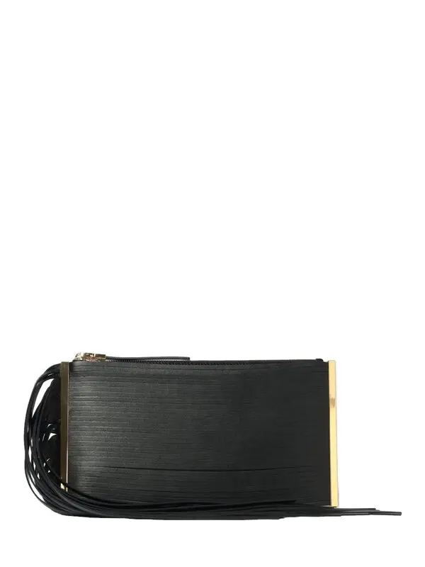 Elisabetta Franchi Nappa Leather Clutch With Fringes - Black