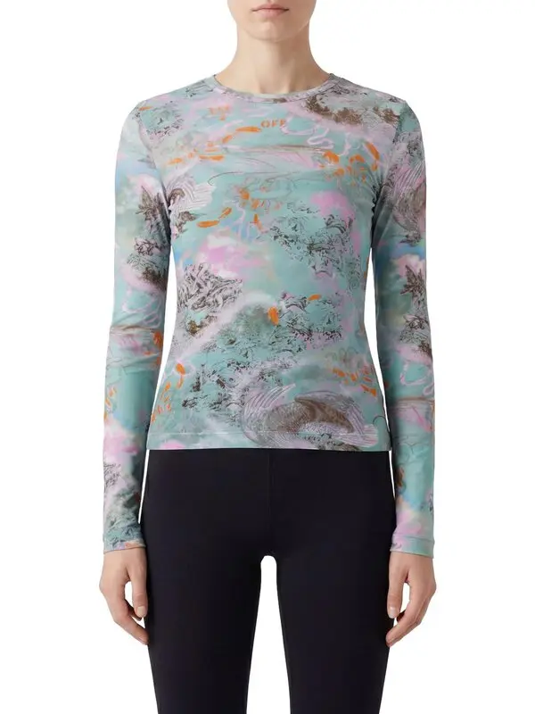 Off-White Long-sleeve Slim Fit Graphic Print Top - Gnawed Blue
