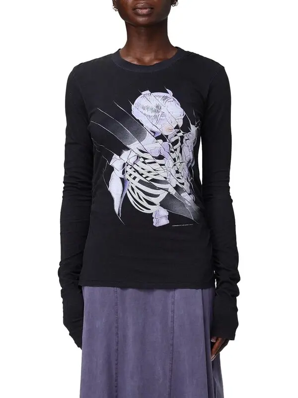 Our Legacy Long Sleeve Cotton Top With Floral Graphic - Black