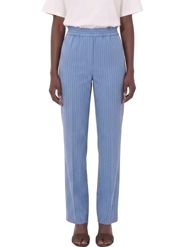 ORIANE High-waisted Pinstriped Straight Pants With Elastic Waistband - Blue