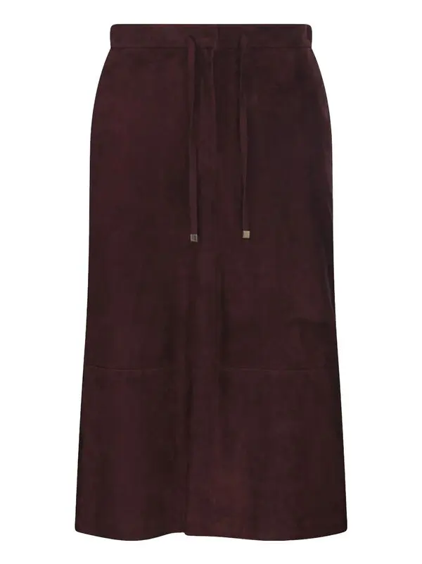 Max Mara Suede Leather A-line Midi Skirt - Ruby