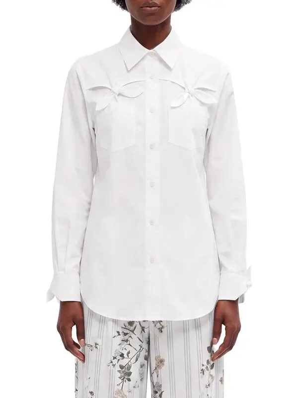 Moschino Slim Fit Cotton Poplin Shirt With Bow-detailed Collar - Multicolor