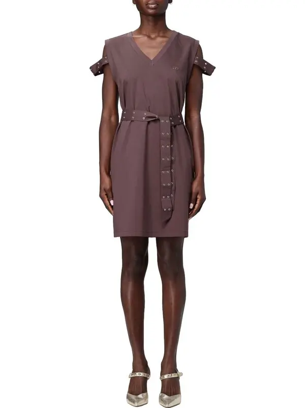 Liu Jo Sleeveless V-neck Sheath Dress With Eyelet Belt - Brown