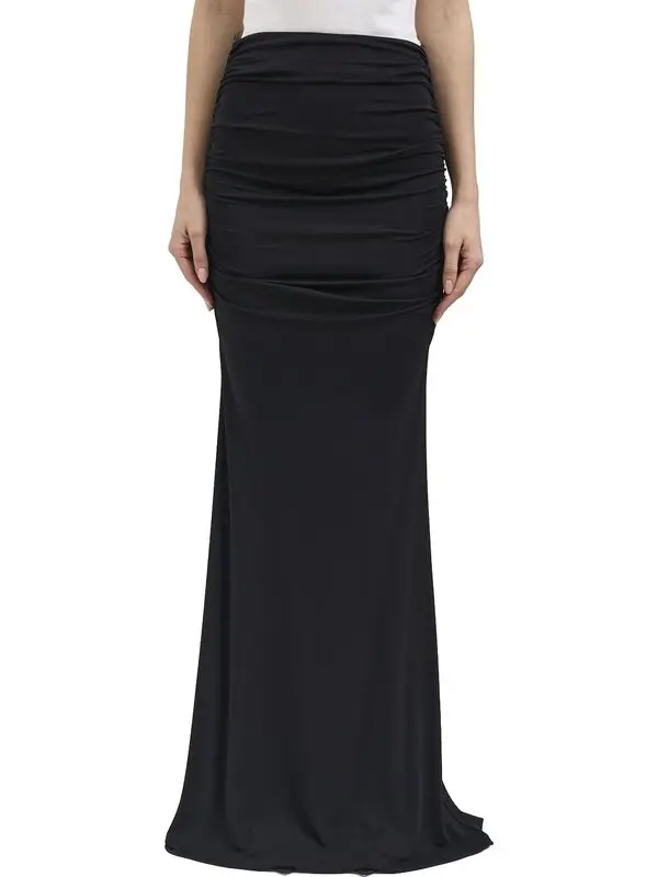 Elisabetta Franchi Long Ruched Stretch Viscose Skirt - Black