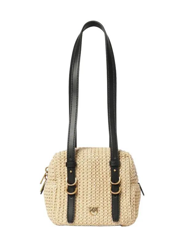Pinko Raffia Mini Shoulder Bag With Double Leather Handle - Rope