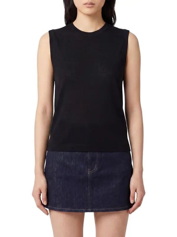 AMI Paris Slim Fit Cotton Tank Top With Embroidered Logo - Black