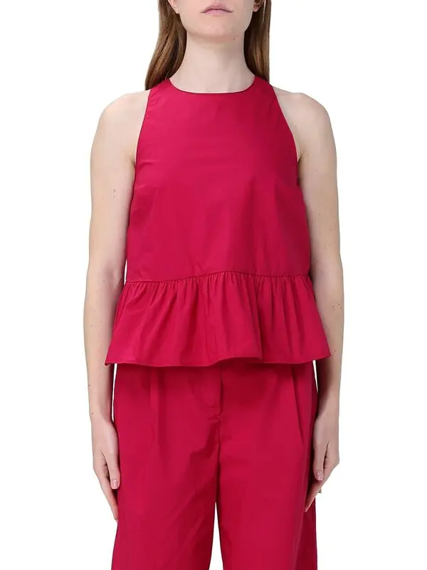 Liu Jo Sleeveless Cotton Peplum Top With Tie Detail - Red
