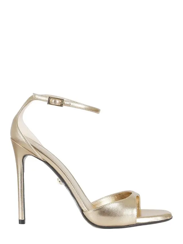 ALEVI MILANO Laminated Leather Stiletto High-heeled Sandals With Ankle Strap - Silver